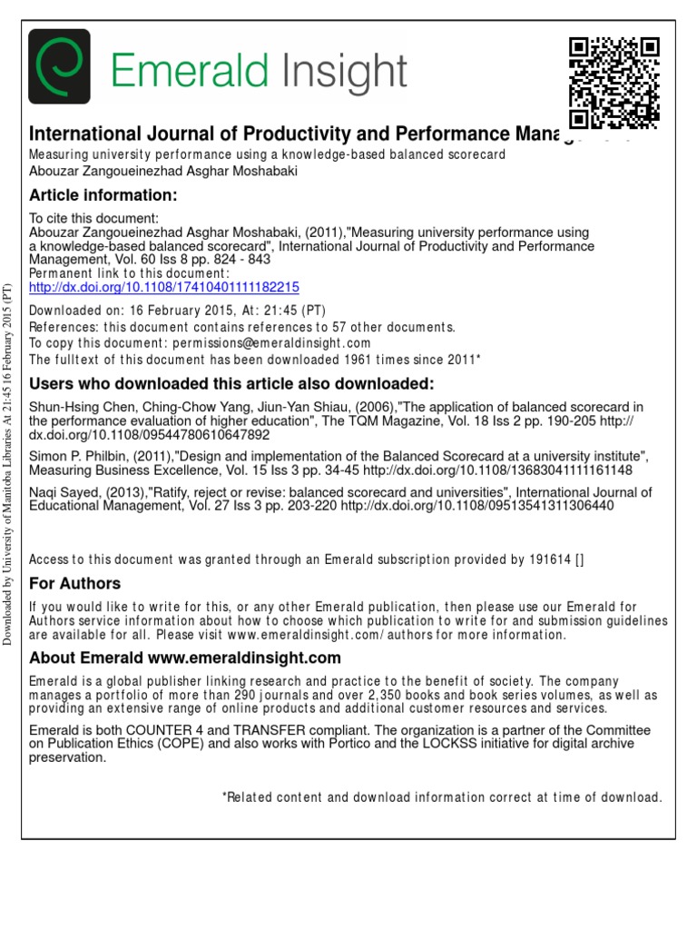 Measuring University Performance Using a Knowledge-based Balanced ...