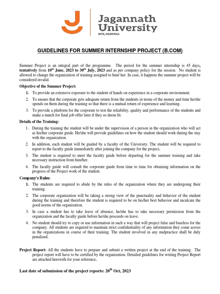 Guidelines - Summer Internship and Project - B.Com-4th Sem-2021-24 ...