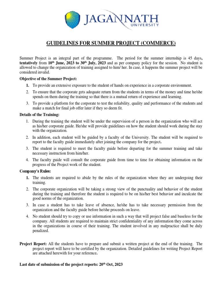 Summer Internship and Project Guidelines-Commerce 2021-24 | PDF | Methodology | Sampling ...