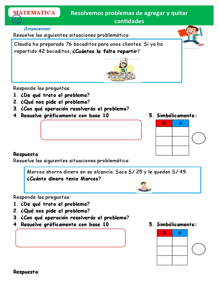 FICHA MAT. Resolvemos problemas de agregar y quitar | PDF