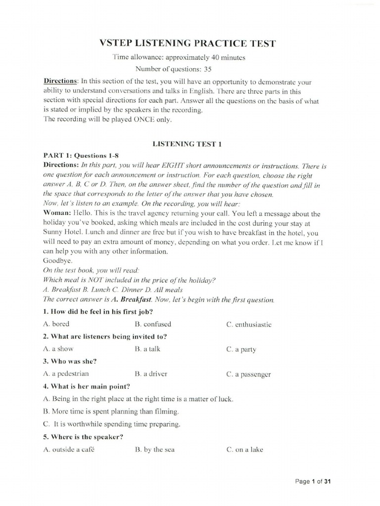Listening Practice Test | PDF