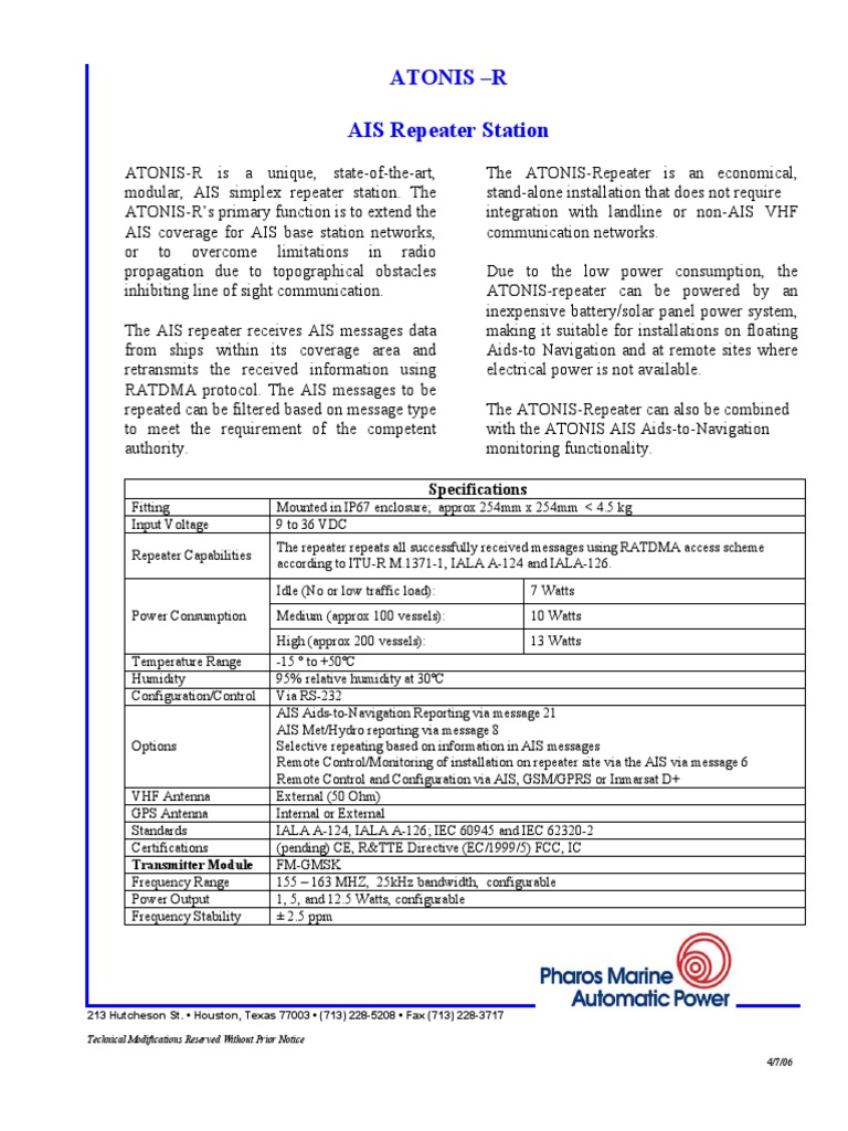Atonis-R Ais Repeater | PDF | Electricity | Electronic Engineering