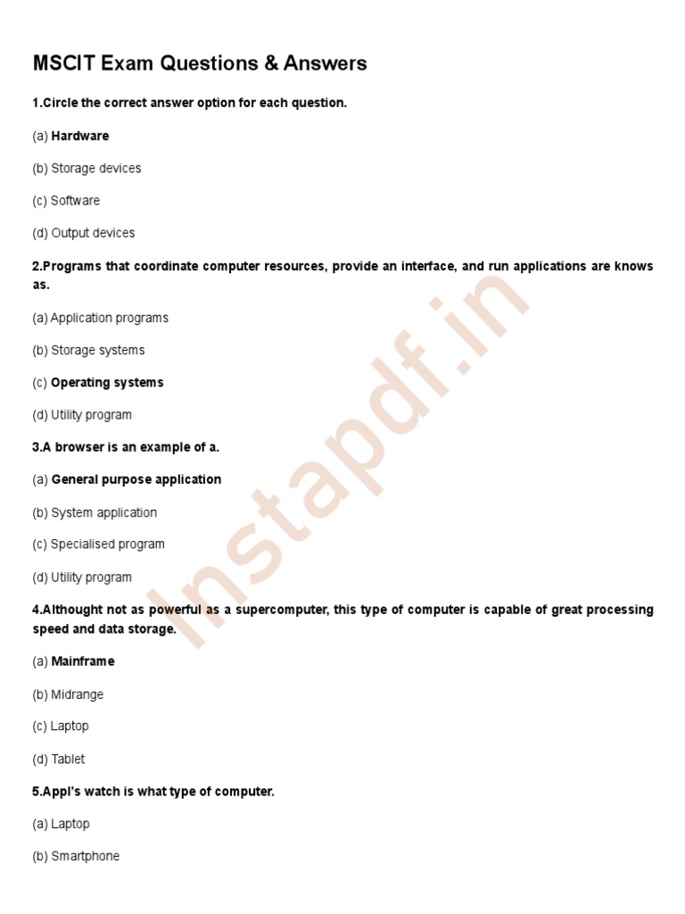 Instapdf In Mscit Exam Questions Answers English 495 Pdf