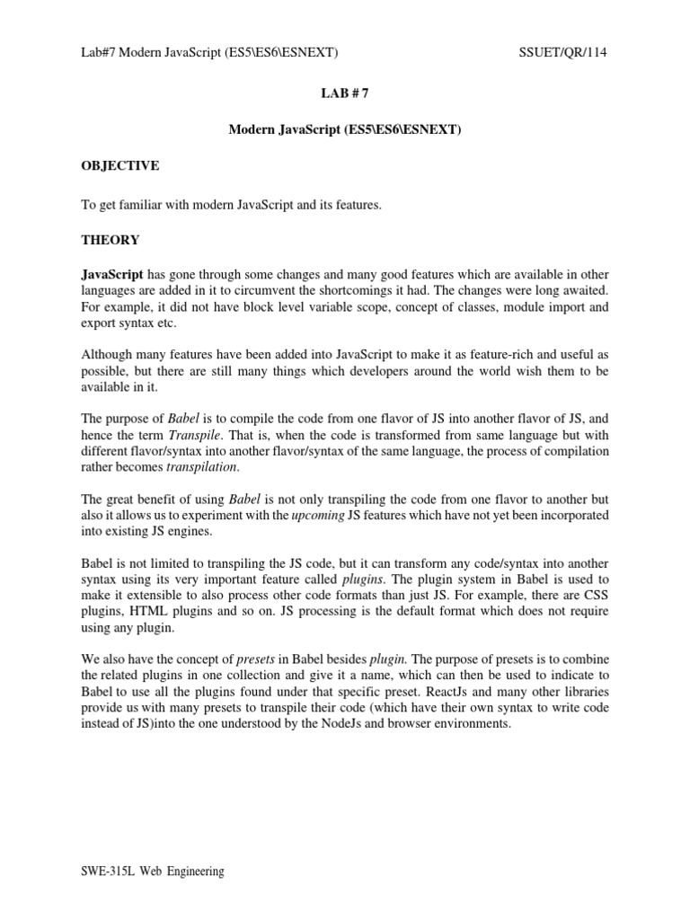LAB 7 - Modern Javascript (ES5 - ES6 - ESNEXT) | PDF | Java Script | Scope (Computer Science)