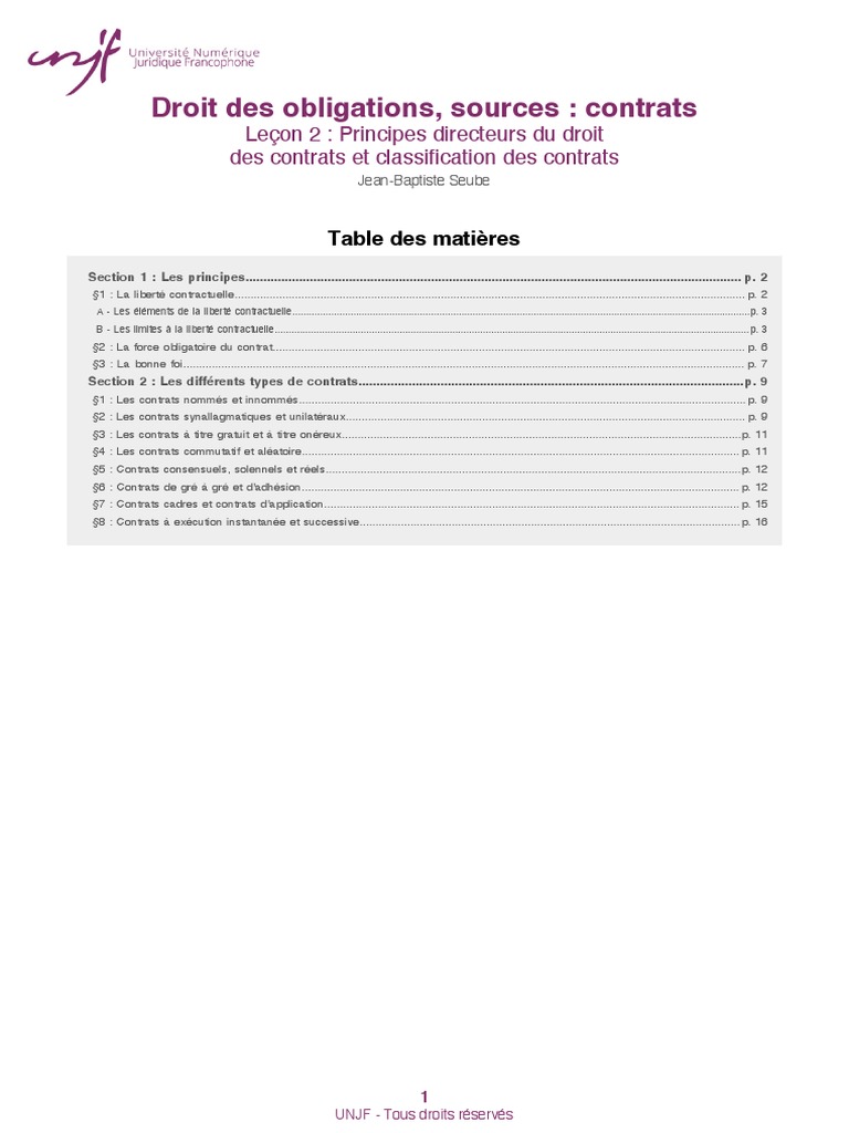 Lecon 2 - Les Principes Directeur Du Droit Des Contrats + La Classification Des Contrats | PDF