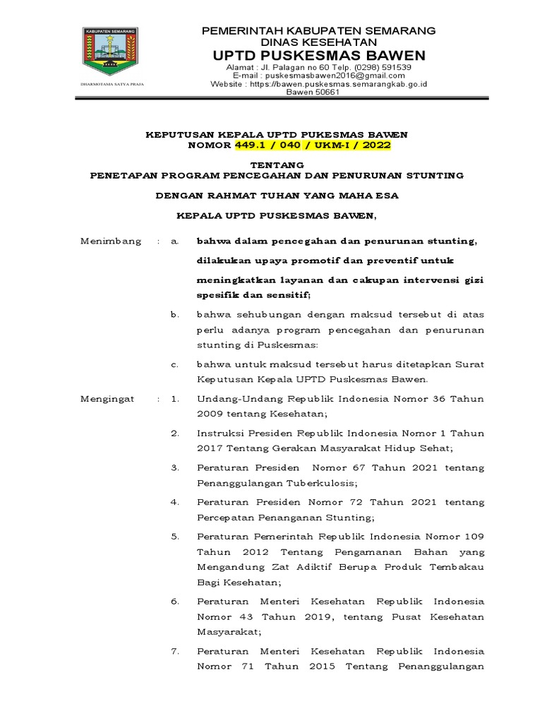 SK Program Pencegahan Dan Penurunan Stunting | PDF