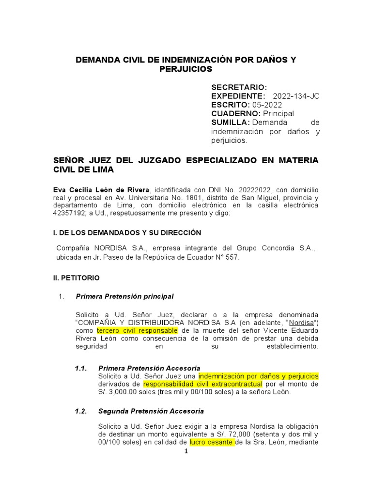 Demanda | PDF | Daños y perjuicios | Justicia