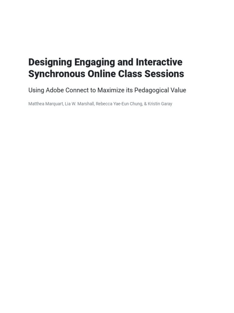 Designing Engaging and Interactive Synchronous Online Class Sessions | PDF | Educational ...