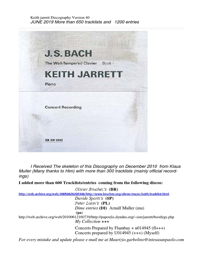 2019 06 Keith Jarrett Discography Maurizio | PDF