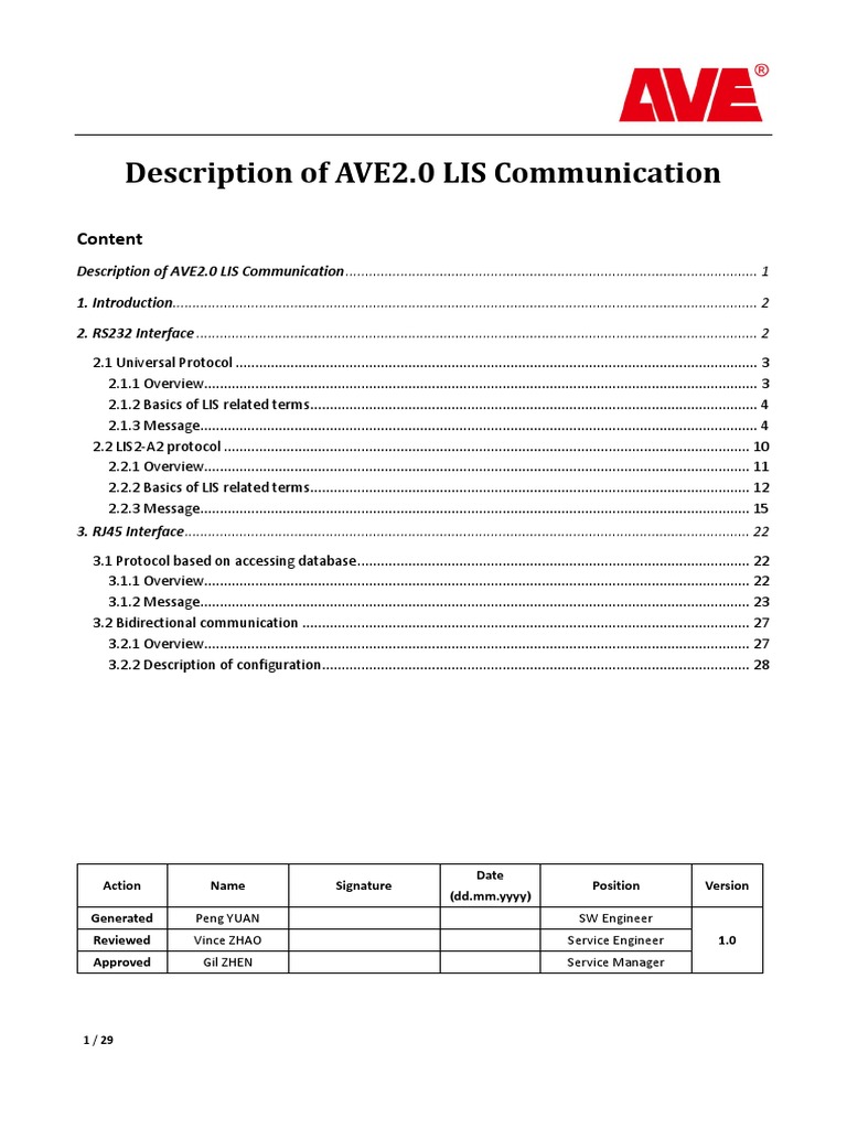 AVE2.0 LIS Communication Overview | PDF
