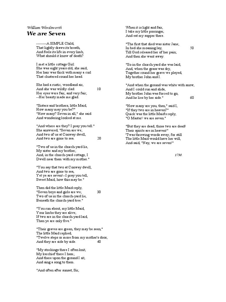 We Are Seven: A Poem by Wordsworth | PDF