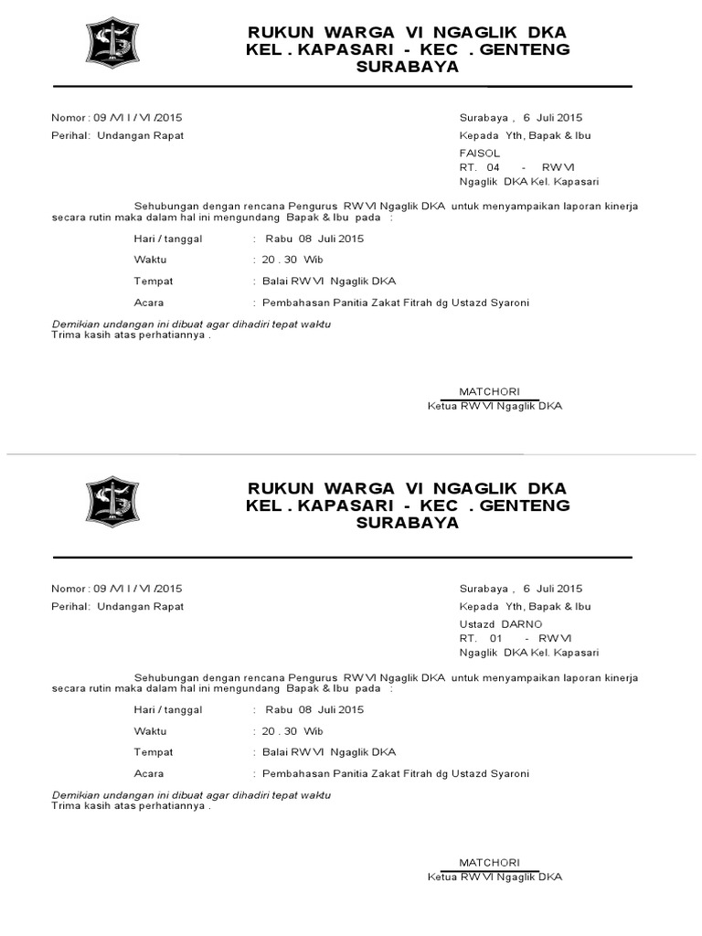 Undangan Rapat Panitia Zakat Pdf