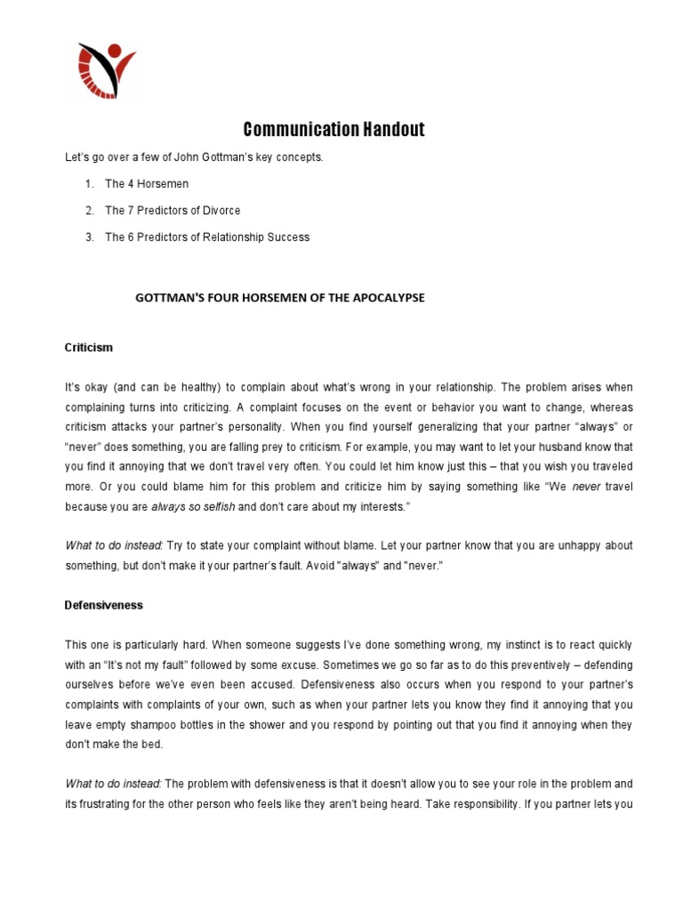 Gottman Communication Handout | PDF