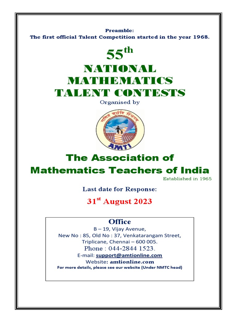 55th NMTC Prospectus 2023 | PDF | Number Theory | Algebra