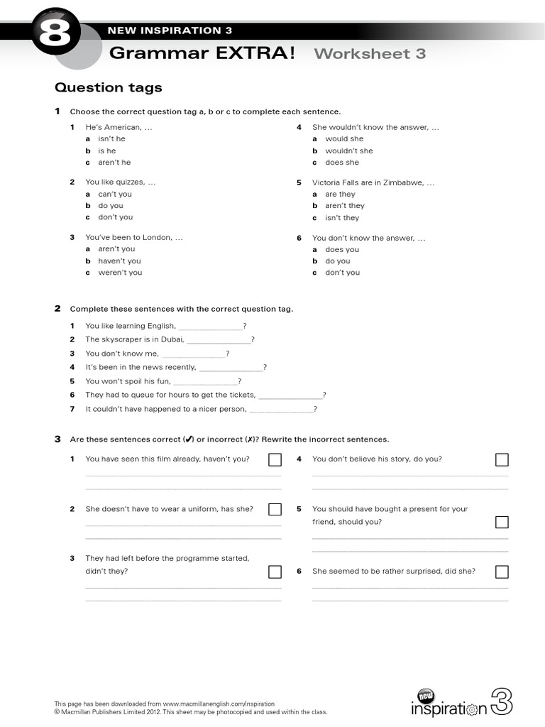 Grammar-EXTRA NI 3 Unit 8 Question-Tags | PDF | Syntax | Cognitive Science