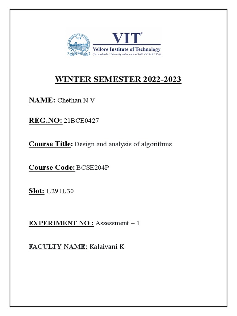 21bce0427 VL2022230504132 Ast01 | PDF | Algorithms And Data Structures | Software Development