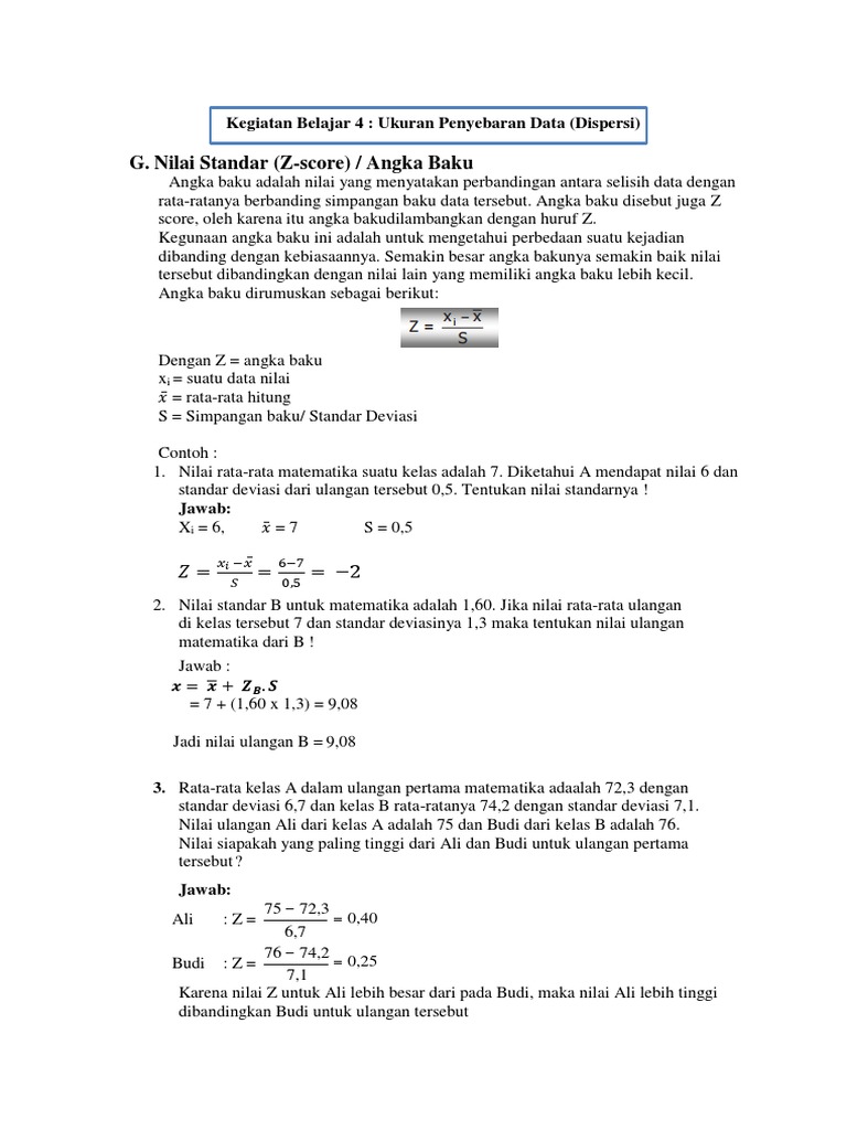 Z-Score dan Koefisien Variasi Data | PDF