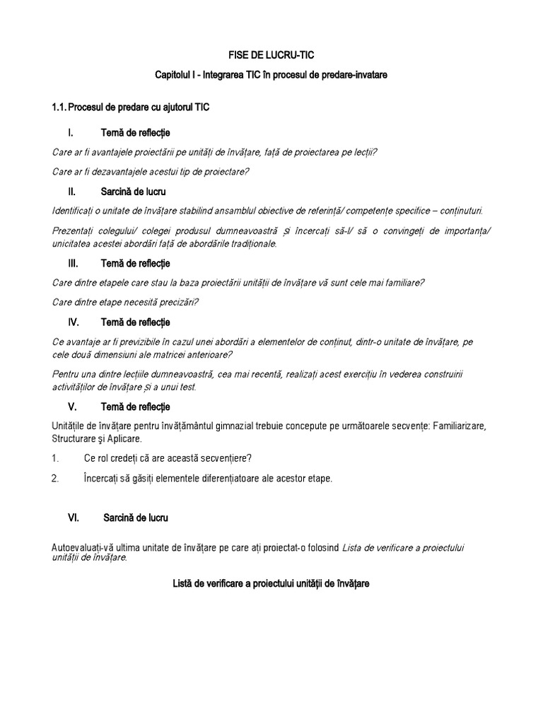Fise de Lucru-Tic | PDF