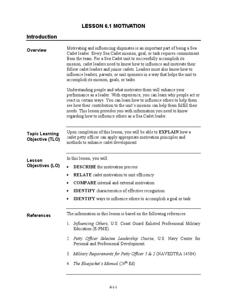 U6 L1 Sea Cadet Motivation | PDF | Motivational | Motivation