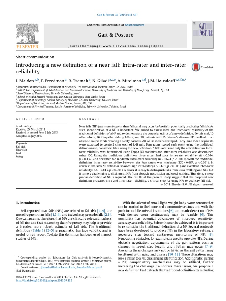 Introducing A New Definition of A Near Fall Intra Rater and - 2014 ...