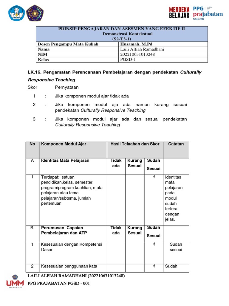 PGSD 001 - Laili Alfiah Ramadhani - Demonstrasi Kontekstual - S2-T3-1 - LK 16 | PDF