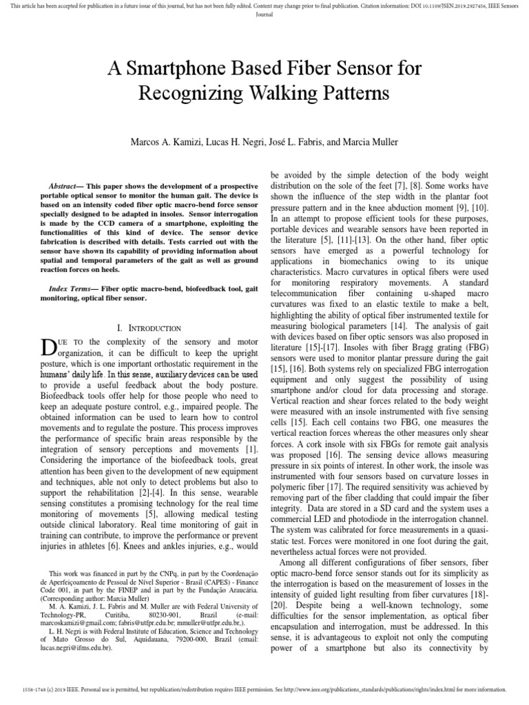 A Smartphone Based Fiber Sensor For Recognizing Walking Patterns | PDF | Optical Fiber | Sensor
