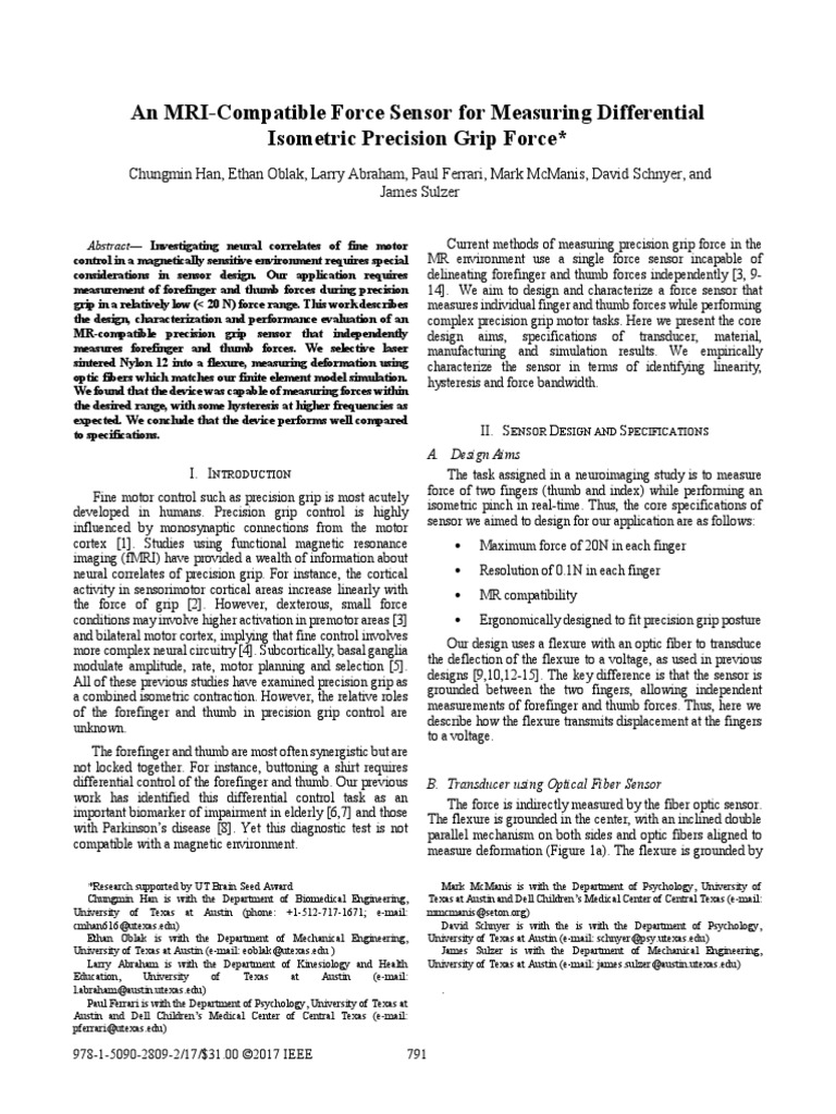 An MRI-Compatible Force Sensor For Measuring Differential Isometric ...