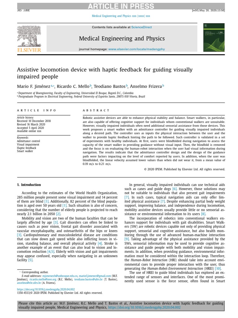 Assistive Locomotion Device With Haptic Feedback For Guiding Visually ...
