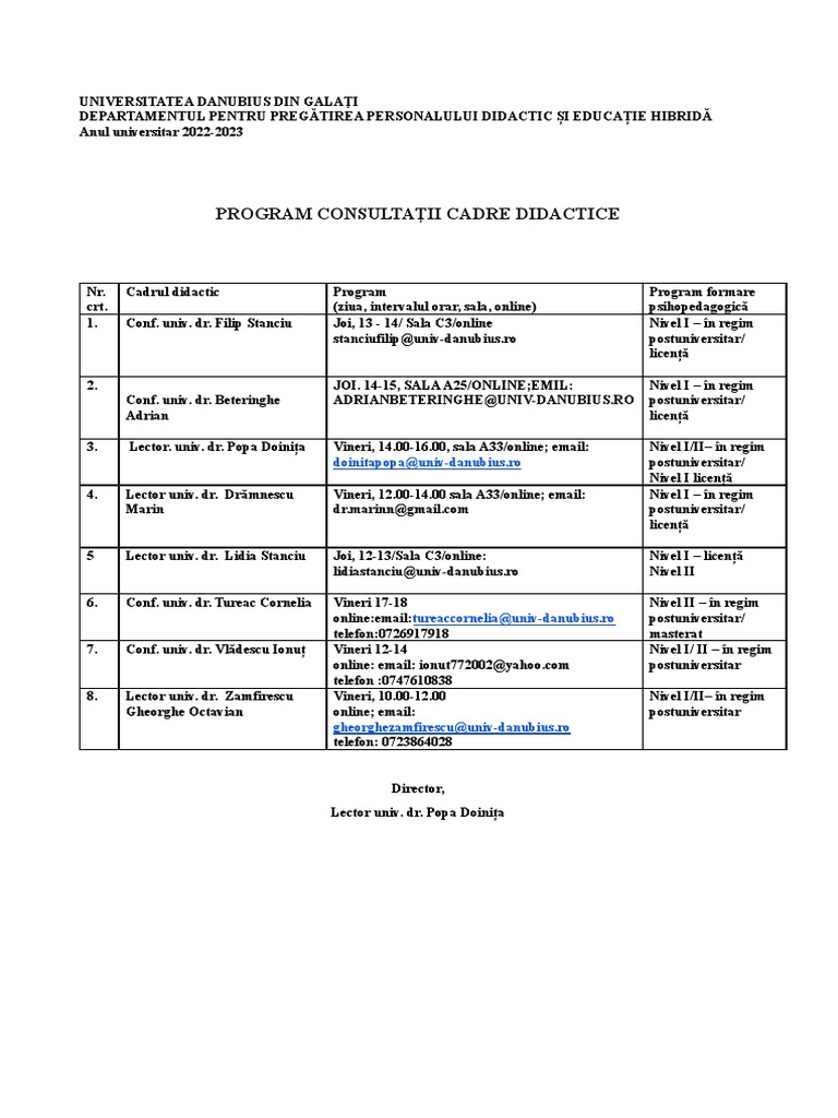 Program Consultatii Cadre Didactice - Docx-1 | PDF