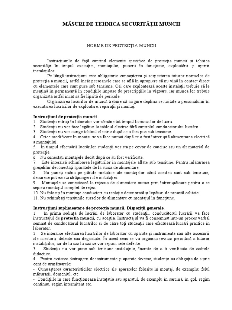 Măsuri de Tehnica Securității Muncii | PDF