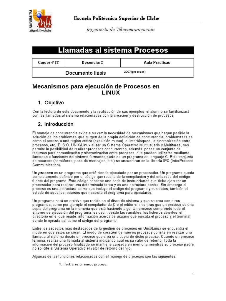 Llamadas al Sistema en Linux | PDF | Proceso (Computación) | Programación