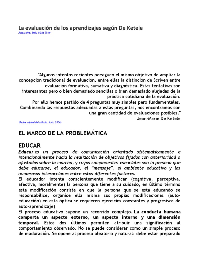 apuntes_La evaluación de los aprendizajes según De Ketele | PDF ...