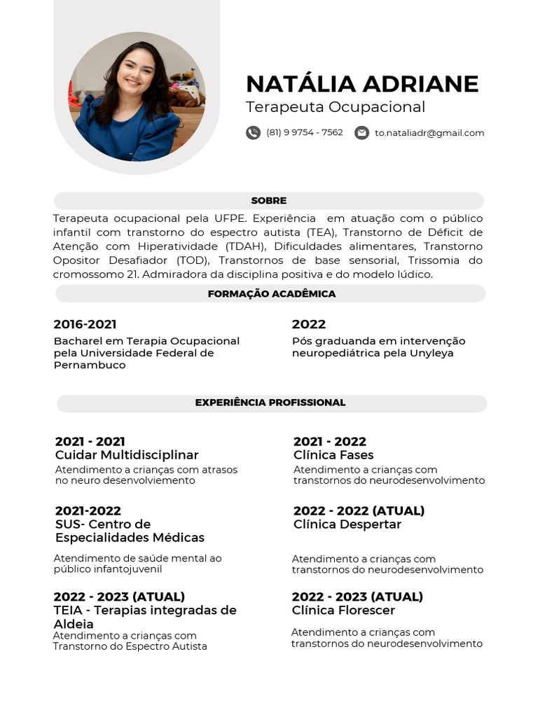 Currículo NATÁLIA 2023 | PDF | Espectro do autismo | Transtorno de ...