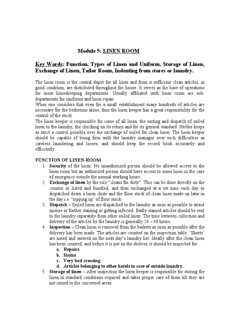 Module5 Linen Room | PDF | Linens | Laundry