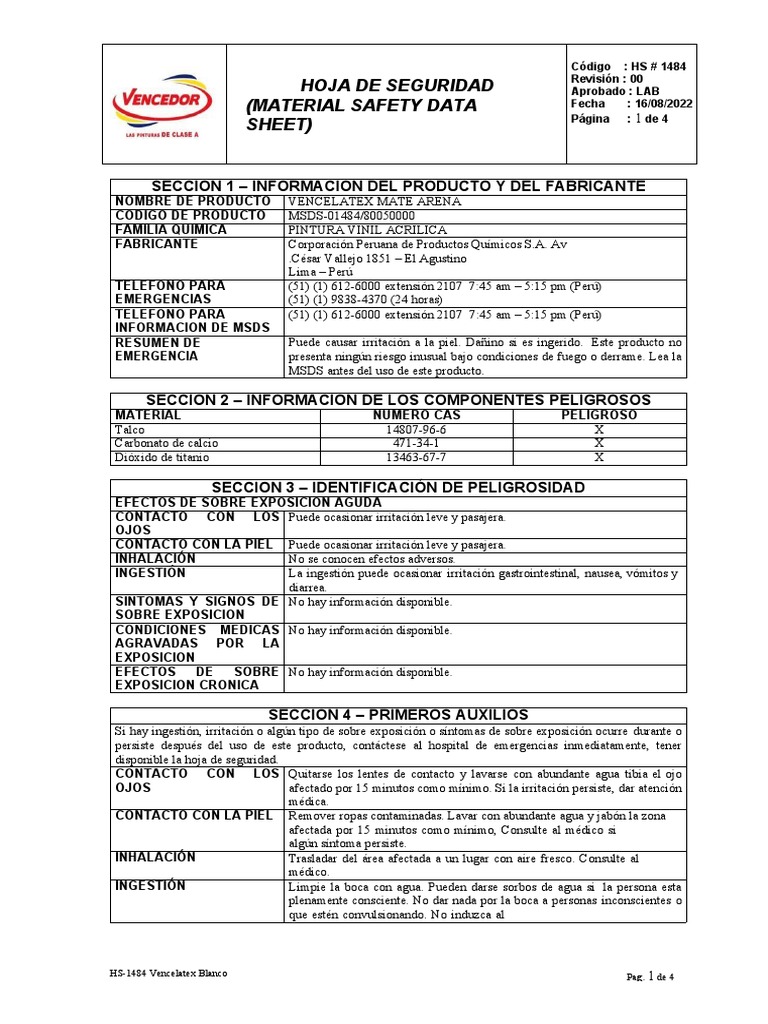 01010736_PINTURA LATEX VENCELATEX BLANCO 1GLN VENCEDOR | PDF | Agua ...