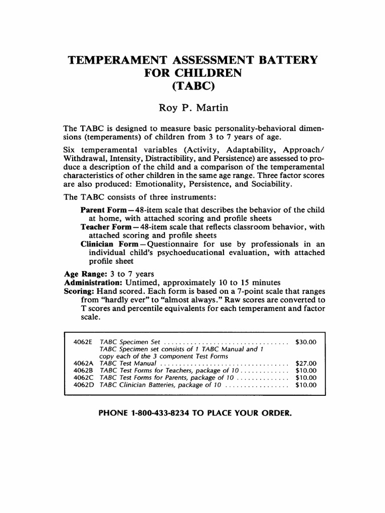 TABC: Temperament Assessment for Kids | PDF | Self-Improvement | Wellness