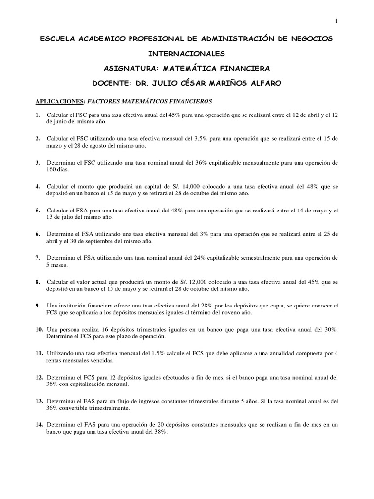Aplicación de Factores Matemáticos Financieros | PDF | Bancos | Economias