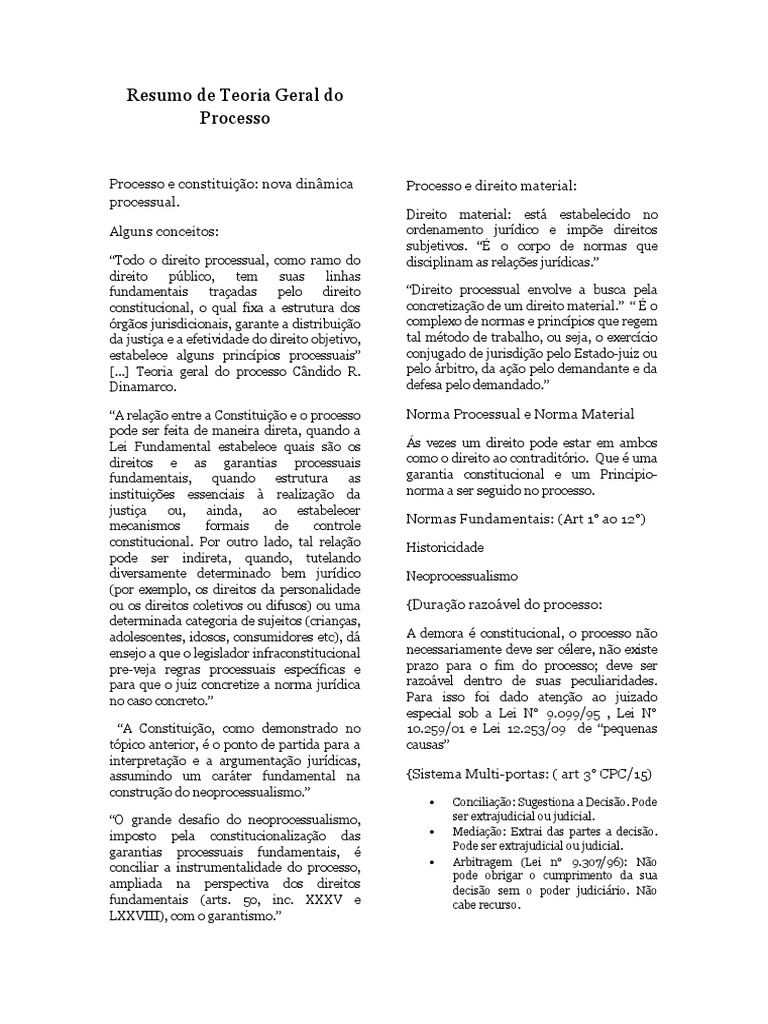Resumo De Teoria Geral Do Processo Pdf Jurisdição Sentença Jurídico