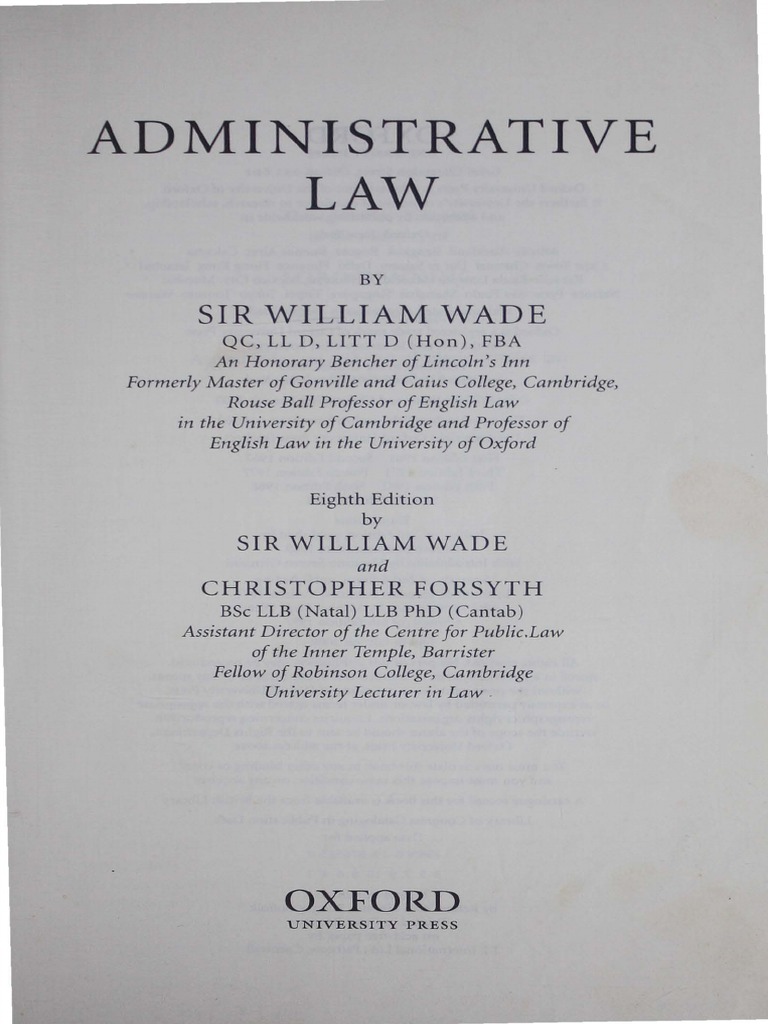 HW WADE Eighth Edition Administrative Law | PDF