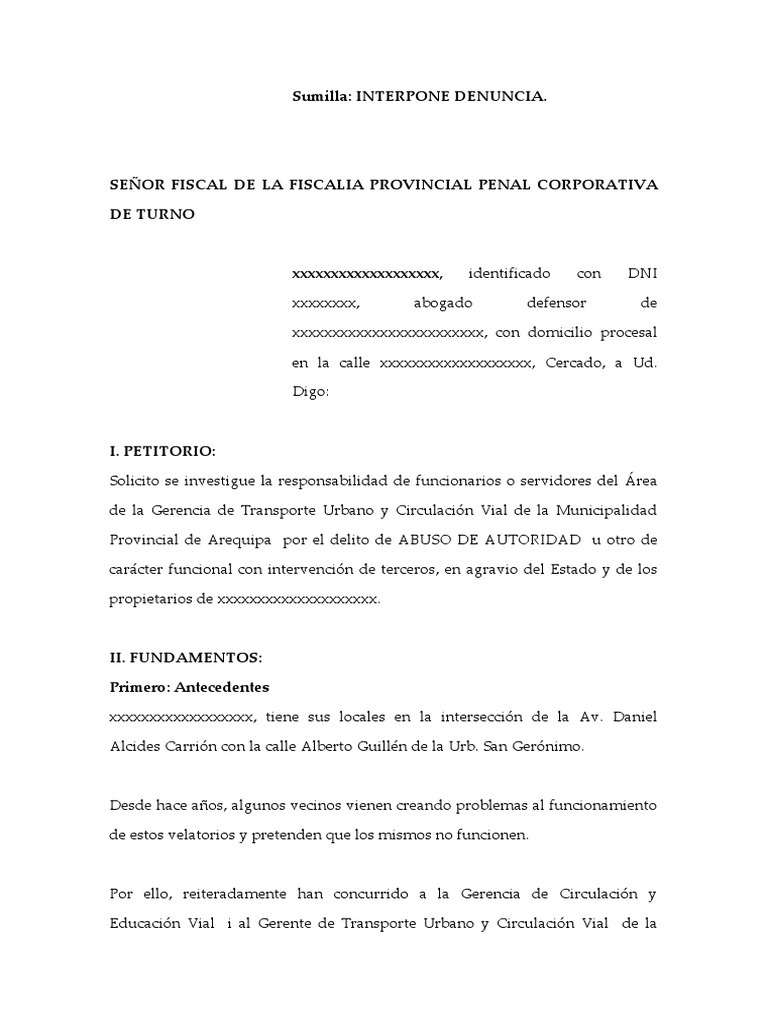 Denuncia Por Abuso De Autoridad Pdf