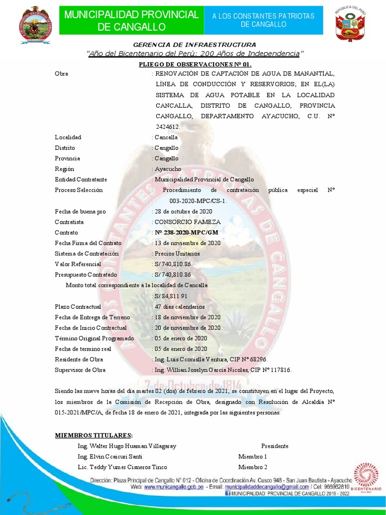 Pliego de Observaciones | PDF Pliego de Observaciones | PDF