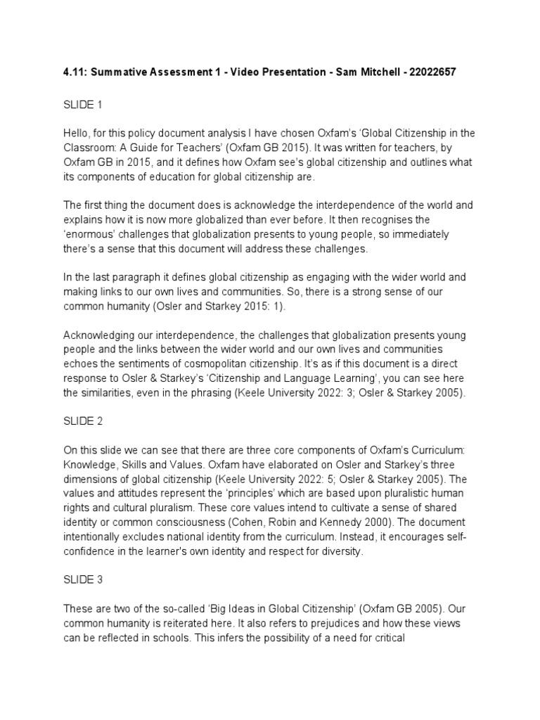 Global Citizenship - Video Assessment | PDF | Constructivism ...