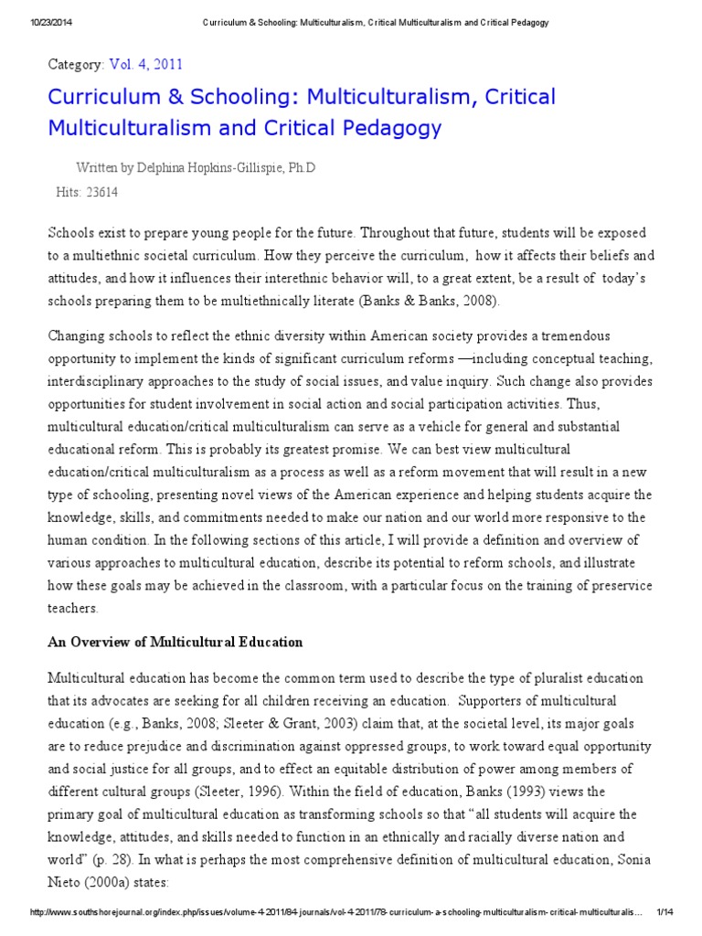 Critical Multiculturalism | PDF | Pedagogy | Multiculturalism