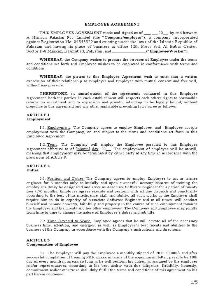 Employee Agreement For Trainees | PDF | Indemnity | Legal Remedy