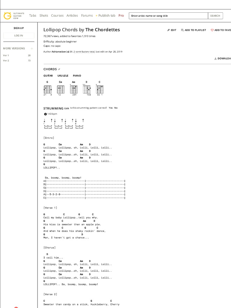 LOLLIPOP CHORDS (ver 2) by The Chordettes @ Ultimate-Guitar.Com | PDF ...