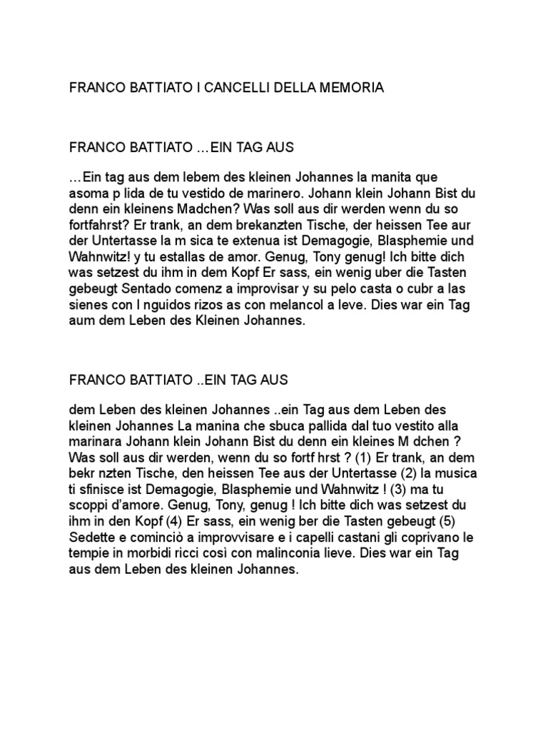 Franco Battiato - All Songs Lyrics - I Testi Di Tutte Le Canzoni | PDF