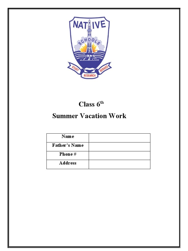 Summer Vacation Work Class 6th 2022 | PDF