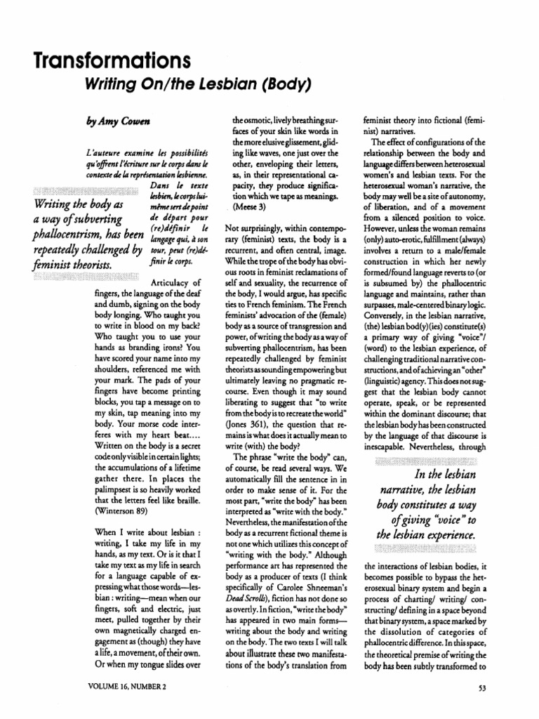 Transformations - Writing On The Lesbian Body | PDF | Lesbian | Feminism