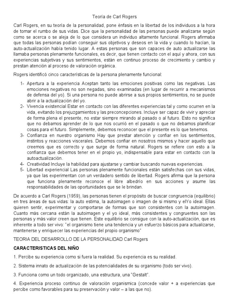 Teoría de la Personalidad de Carl Rogers | PDF | Comportamiento ...