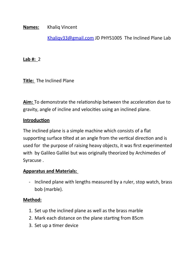 Inclined Plane Lab Template | PDF | Acceleration | Sphere